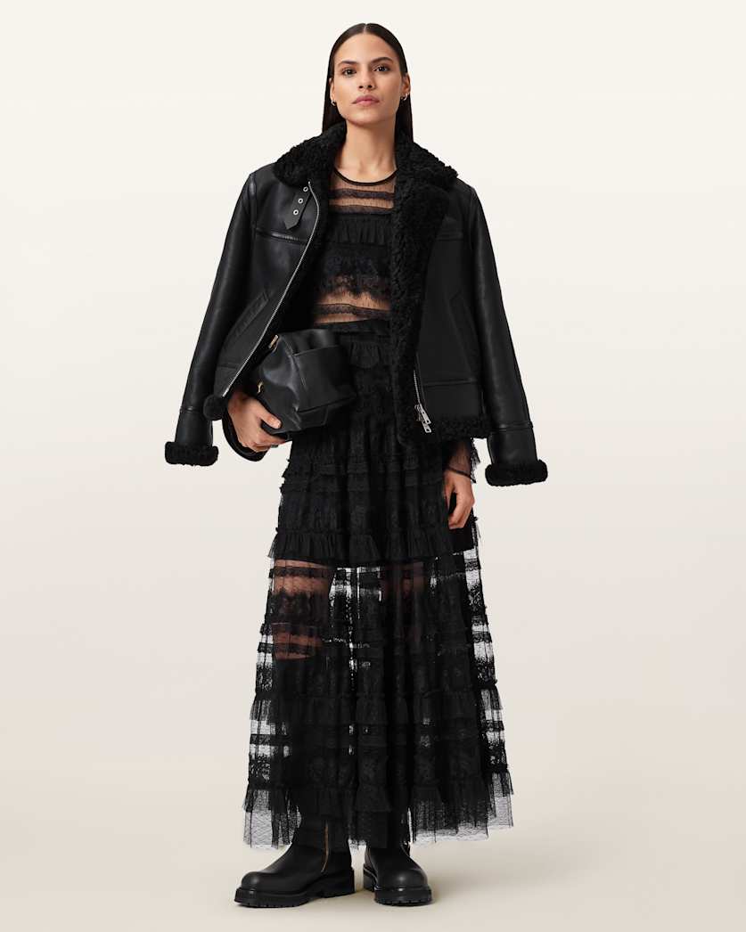 Lorel Shearling Flying Jacket Black/Black | ALLSAINTS